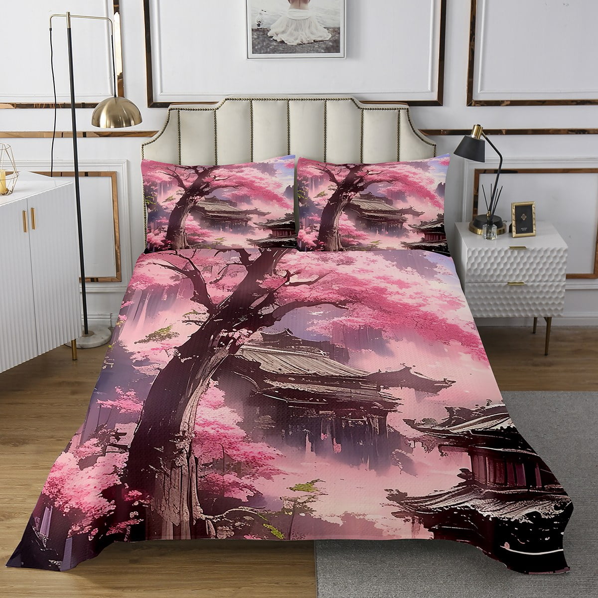 Erosebridal Cherry Blossom Quilt Sets for Queen Size Bed,Tree Branches ...