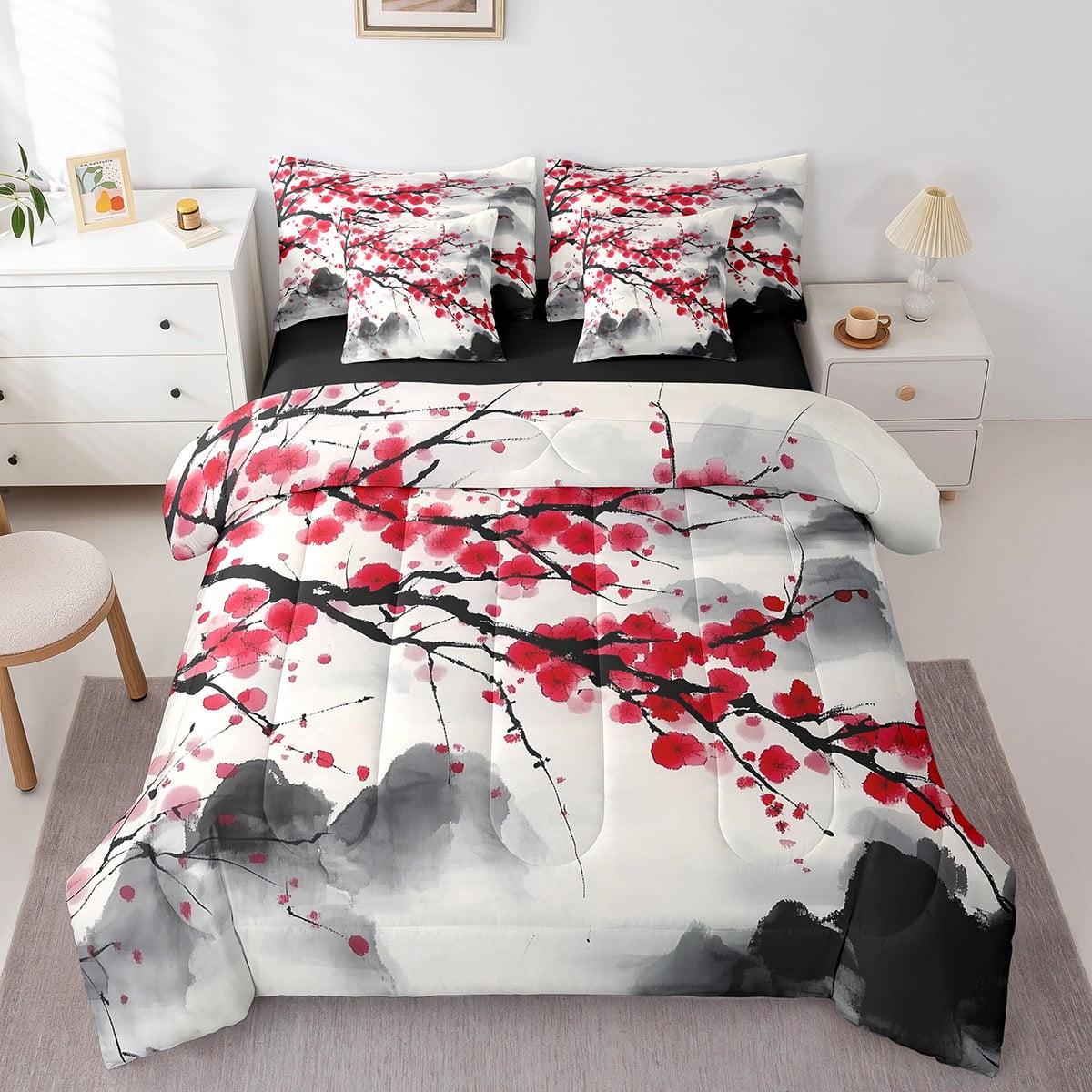 Erosebridal Cherry Blossoms Bed in a Bag Full size, Japanese Style Bed ...