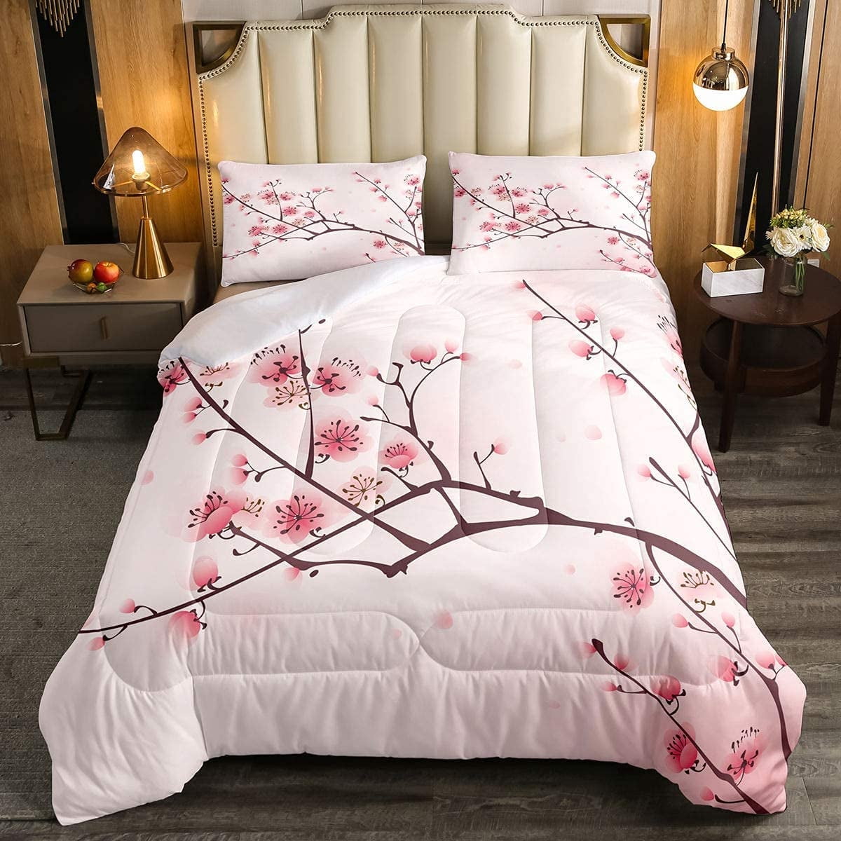 YST Queen Size Cherry Blossoms Comforter Set, Pink Floral Down Duvet ...