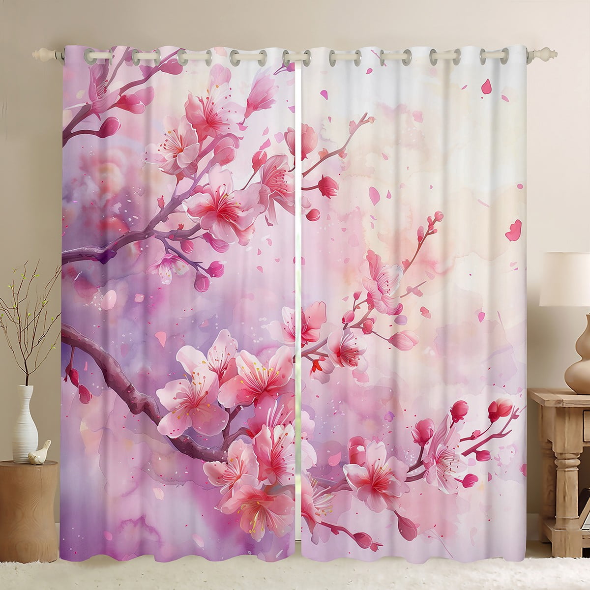 Erosebridal Cherry Blossoms Curtains for Living Room, Pink 30%-50% ...