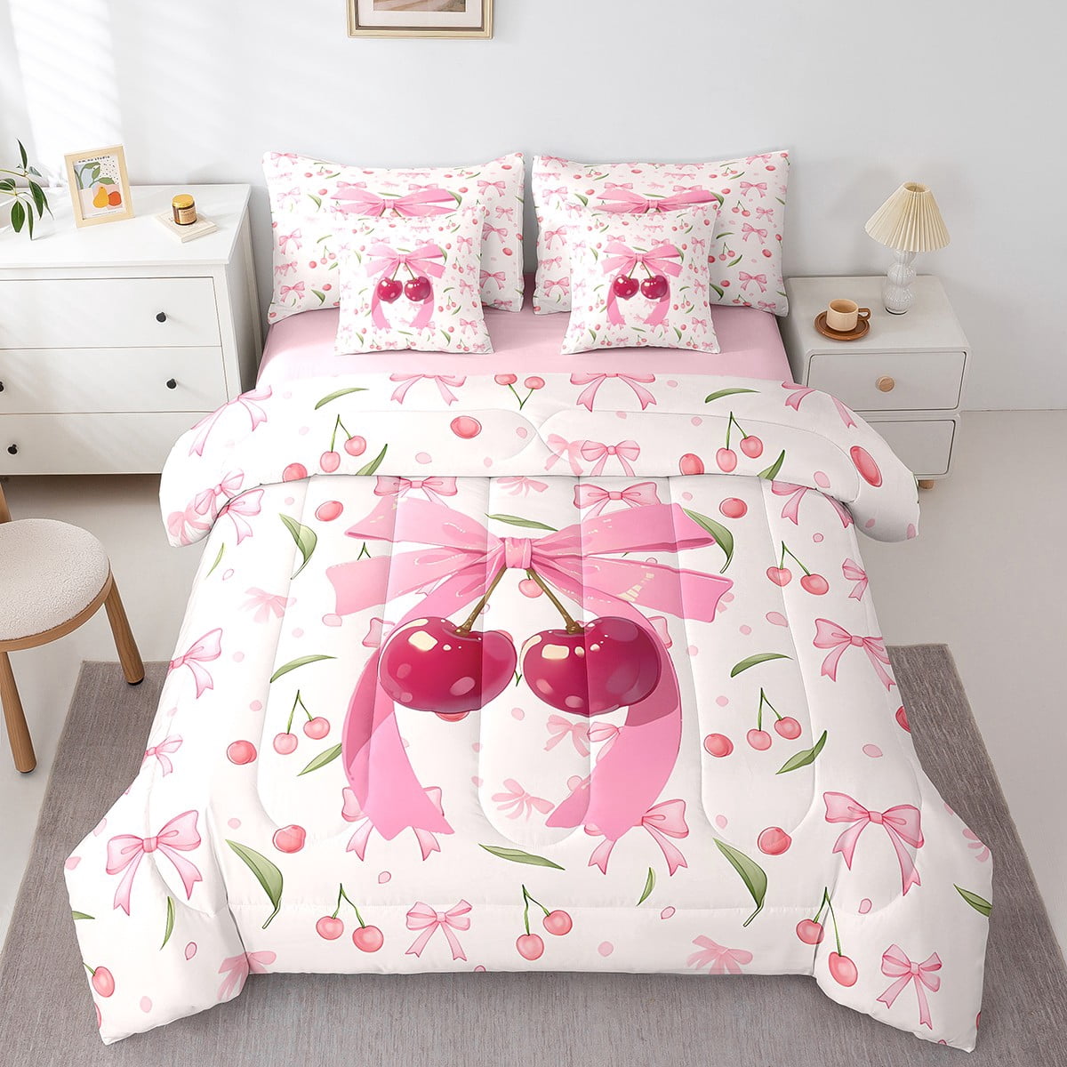 Erosebridal Cherry Bow Bedding Sets Twin Size,Dreamy Princess Comforter ...