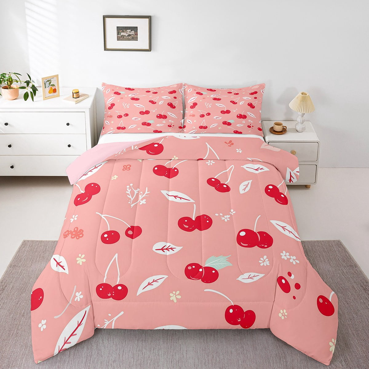 Erosebridal Cherry Comforter Set King Size Tropical Fruit Print Bedding ...