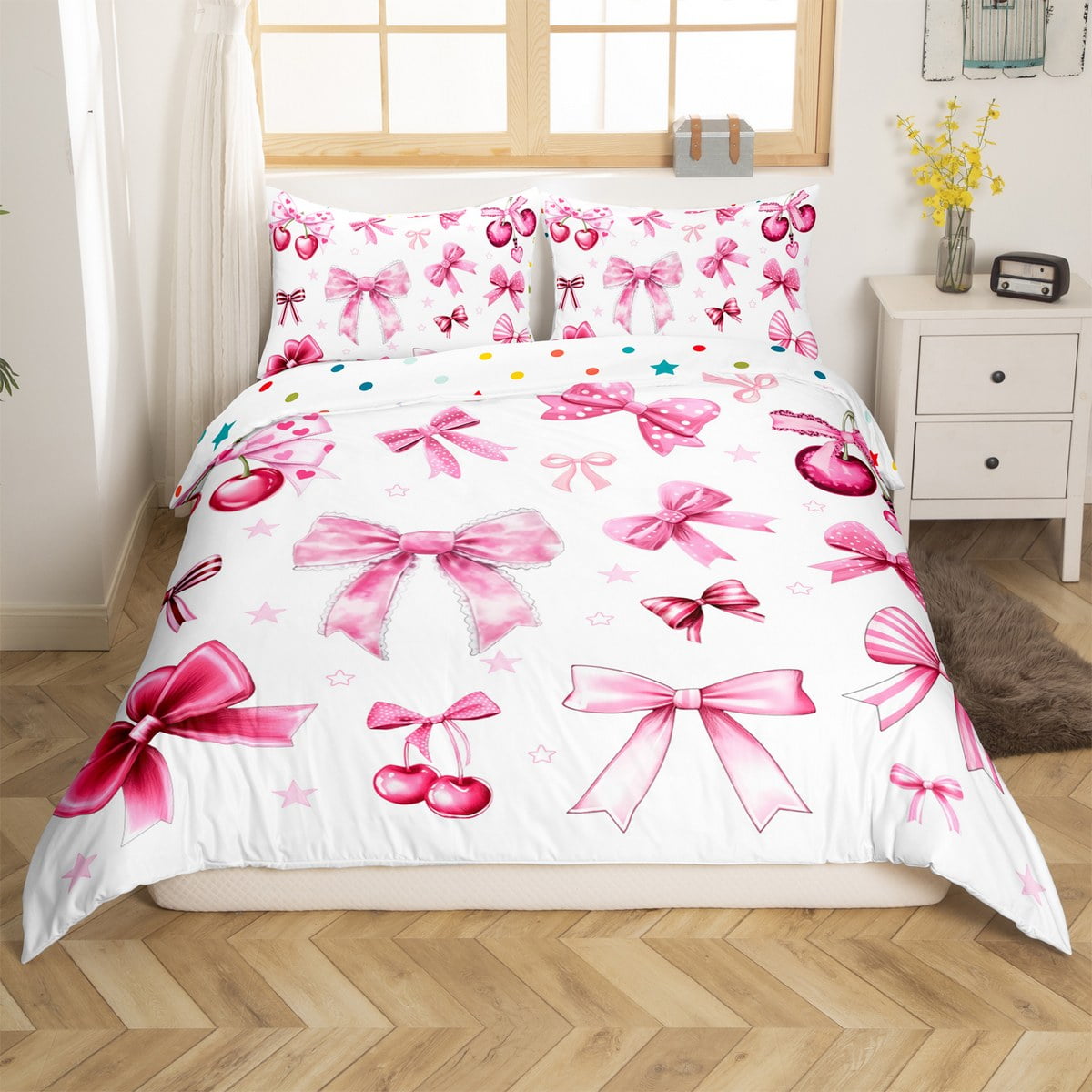Erosebridal Chic Bowknot Cherry Duvet Cover Full , Pink Star Bow ...
