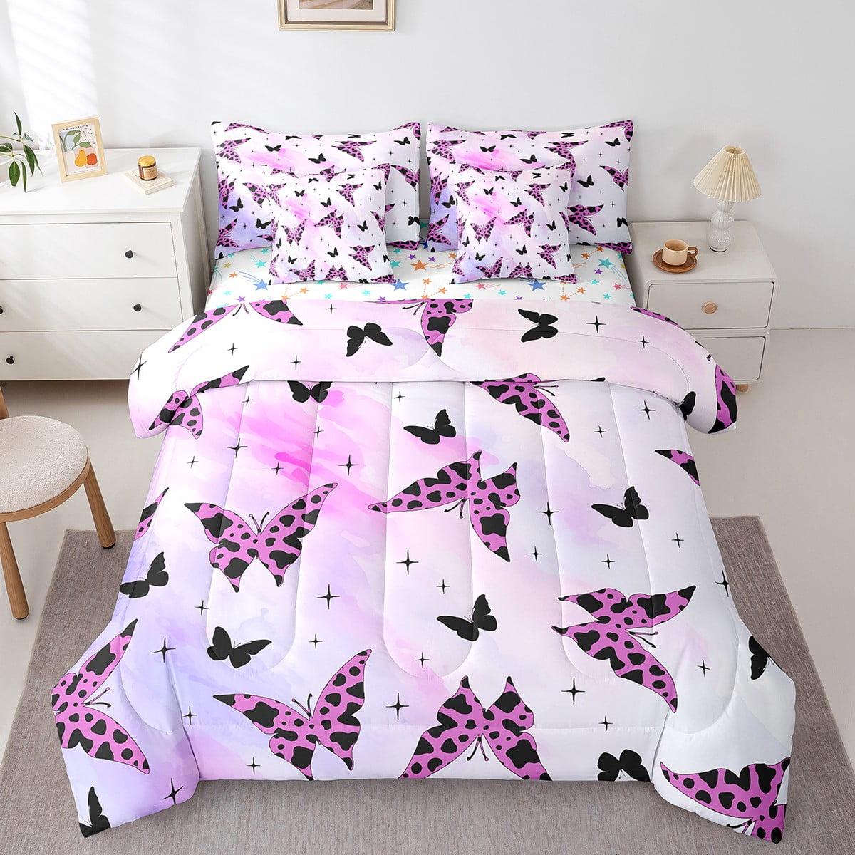 Erosebridal Chic Butterflies Bedding Queen Size , Pink Tie Dye Bedding ...
