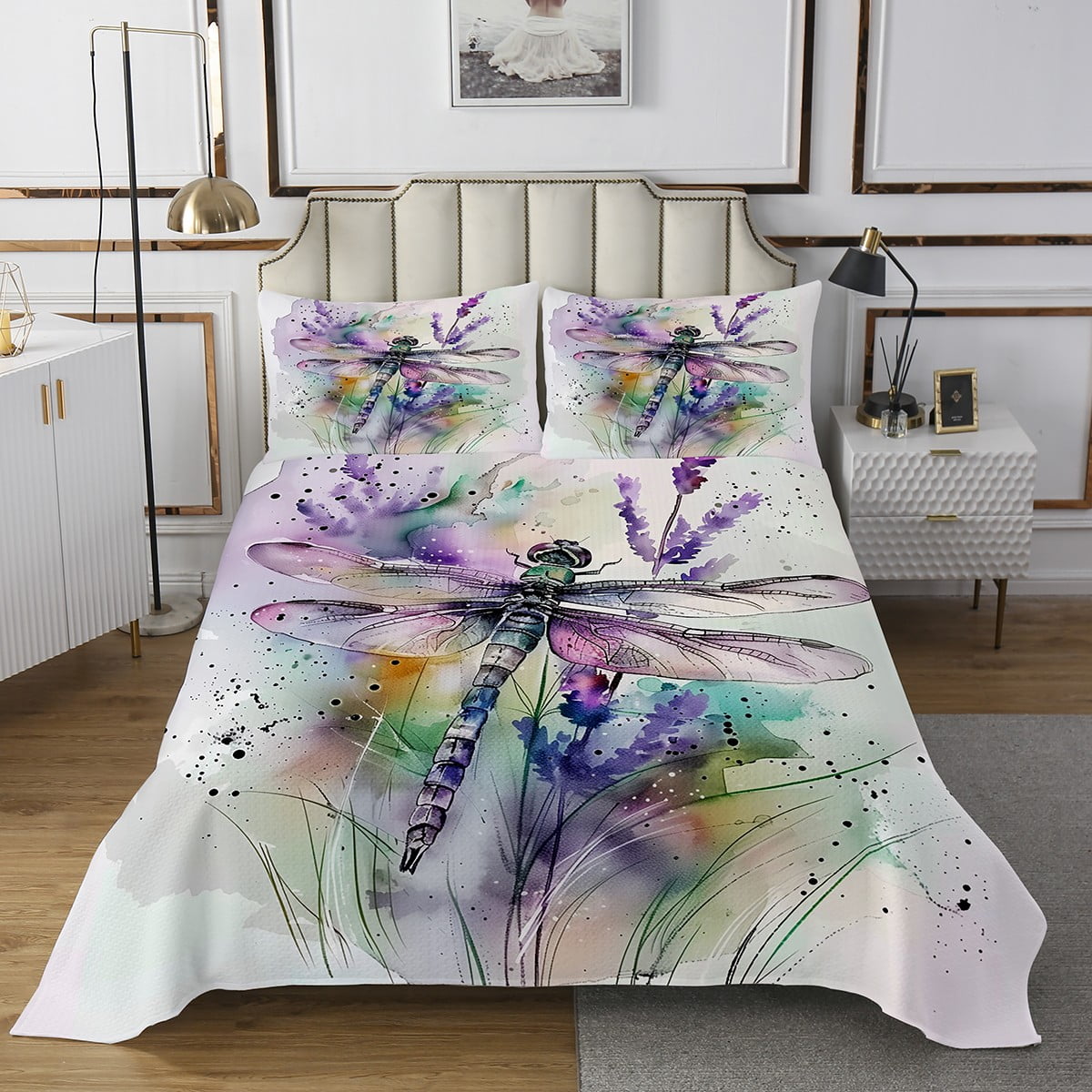 Erosebridal Chic Dragonfly Coverlet Set Twin for Girls, Watercolor ...