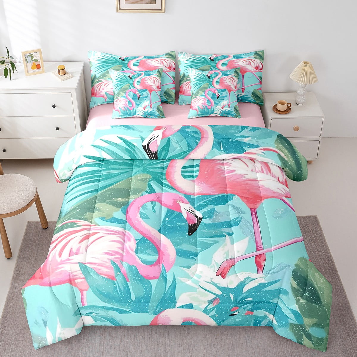 Erosebridal Chic Flamingo Bed in a Bag Twin size, Tropical Palm Tree ...
