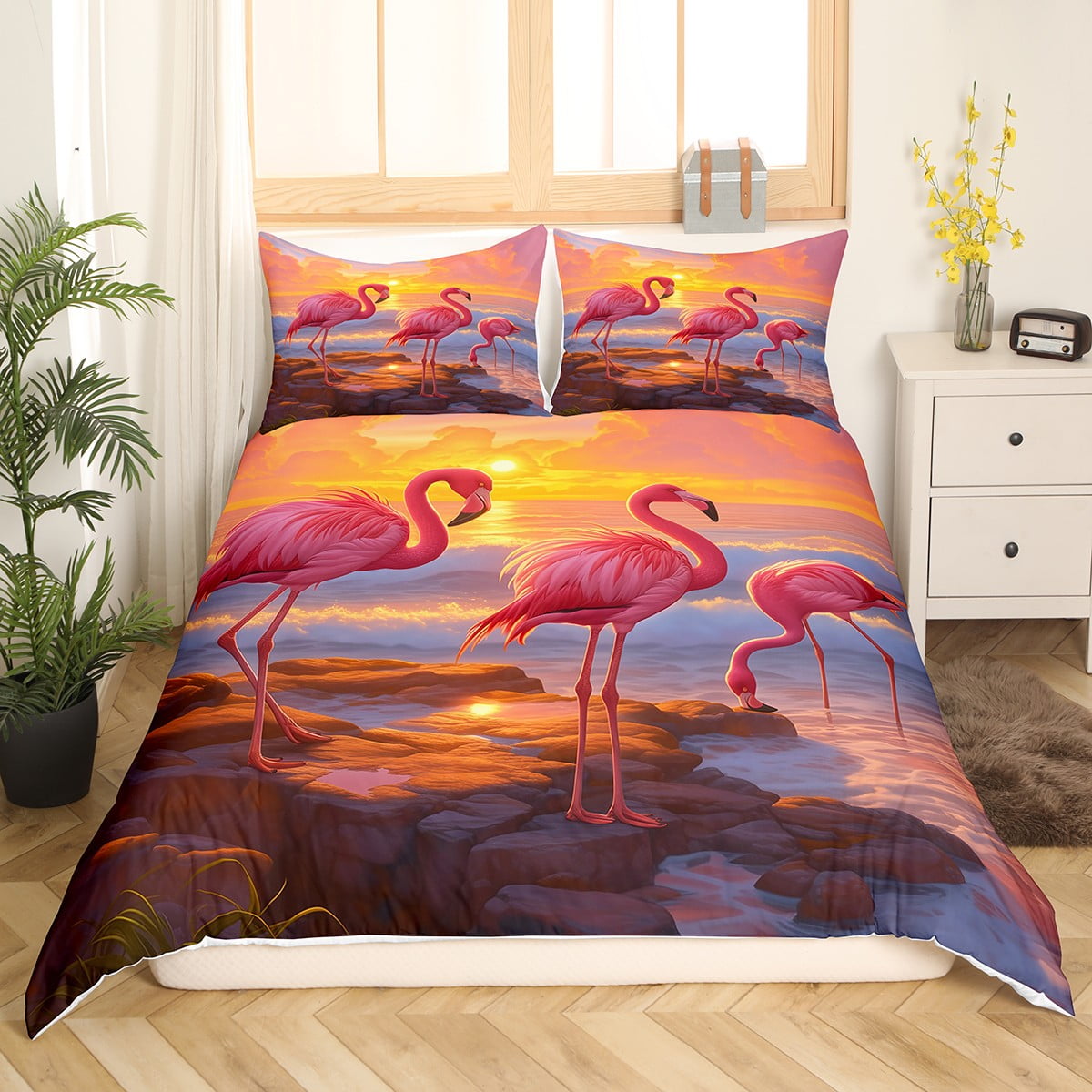 Erosebridal Chic Flamingo Duvet Cover Queen Size Beach Theme Bedding ...