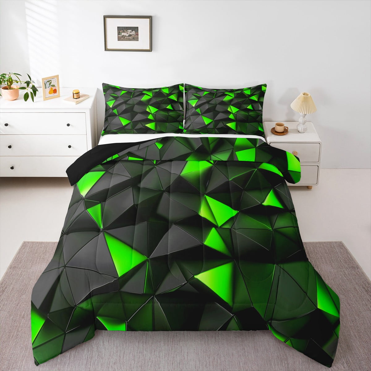 Erosebridal Chic Geometric Comforter Sets Full Size, Black Green ...