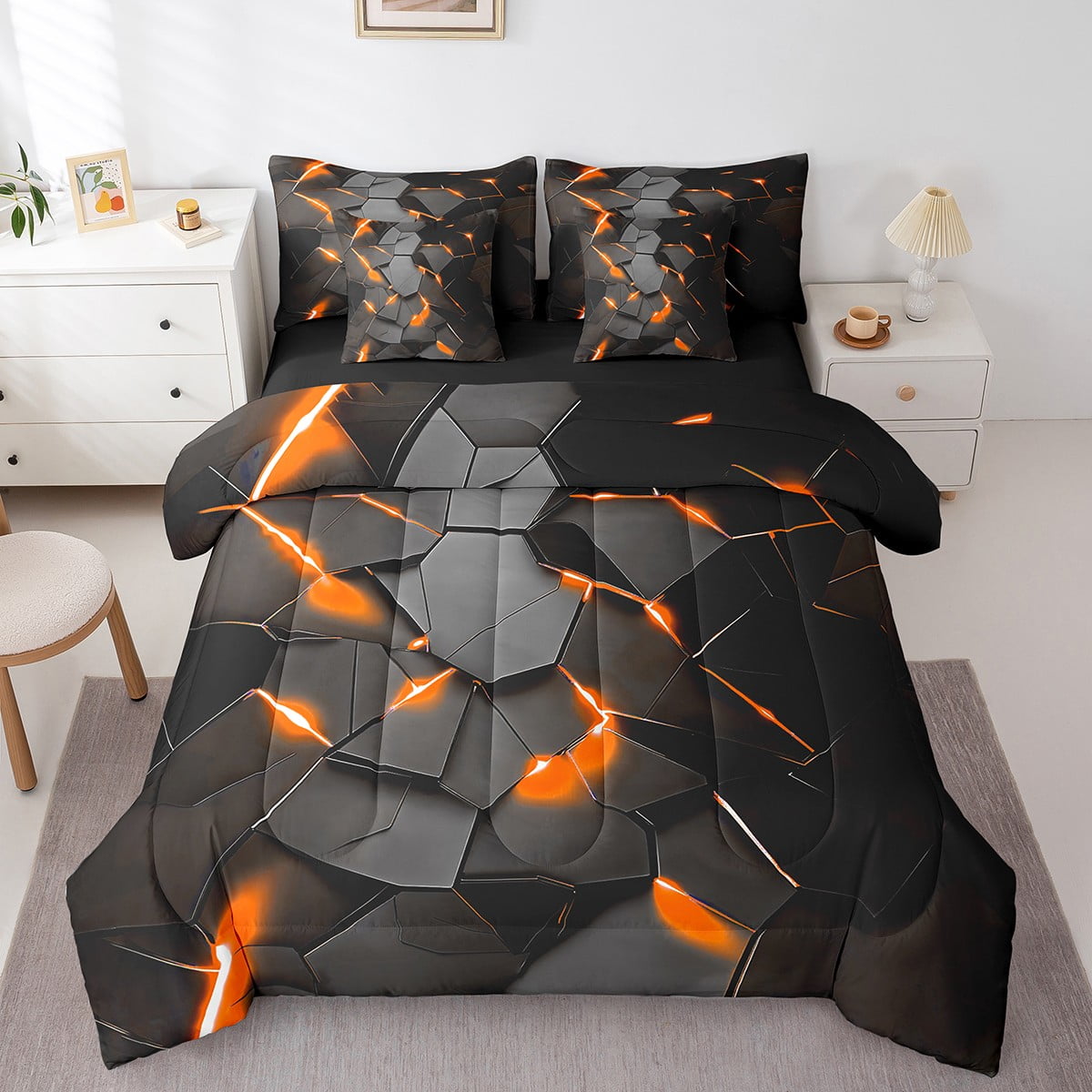 Erosebridal Chic Geometry Bedding Queen Size, Neon Orange Bedding Sets ...