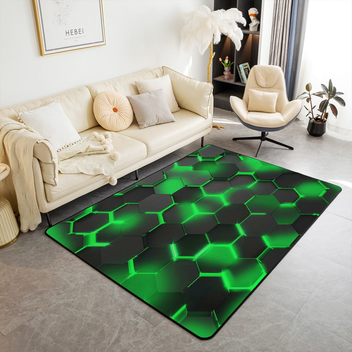 Erosebridal Chic Geometry Bedroom Carpet 4'11" x 3'3", Neon Green Rugs ...