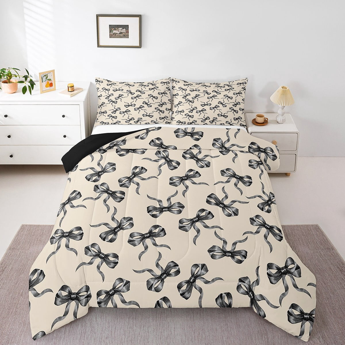 Erosebridal Chic Gray Bow Tie Bedding Full Comforter Set, Princess ...