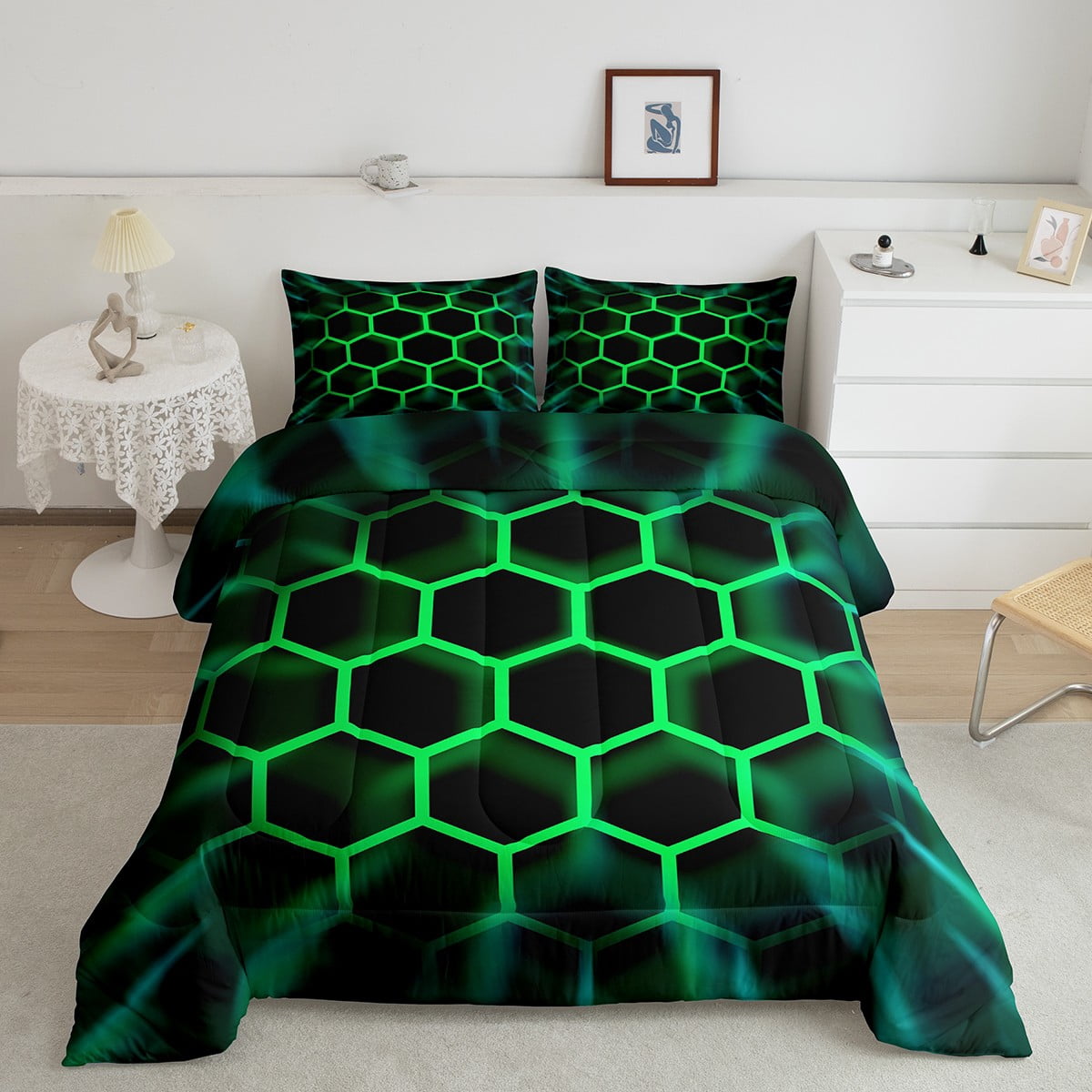 Erosebridal Chic Honeycomb Bedding Twin Comforter Set, Lime Green Down ...