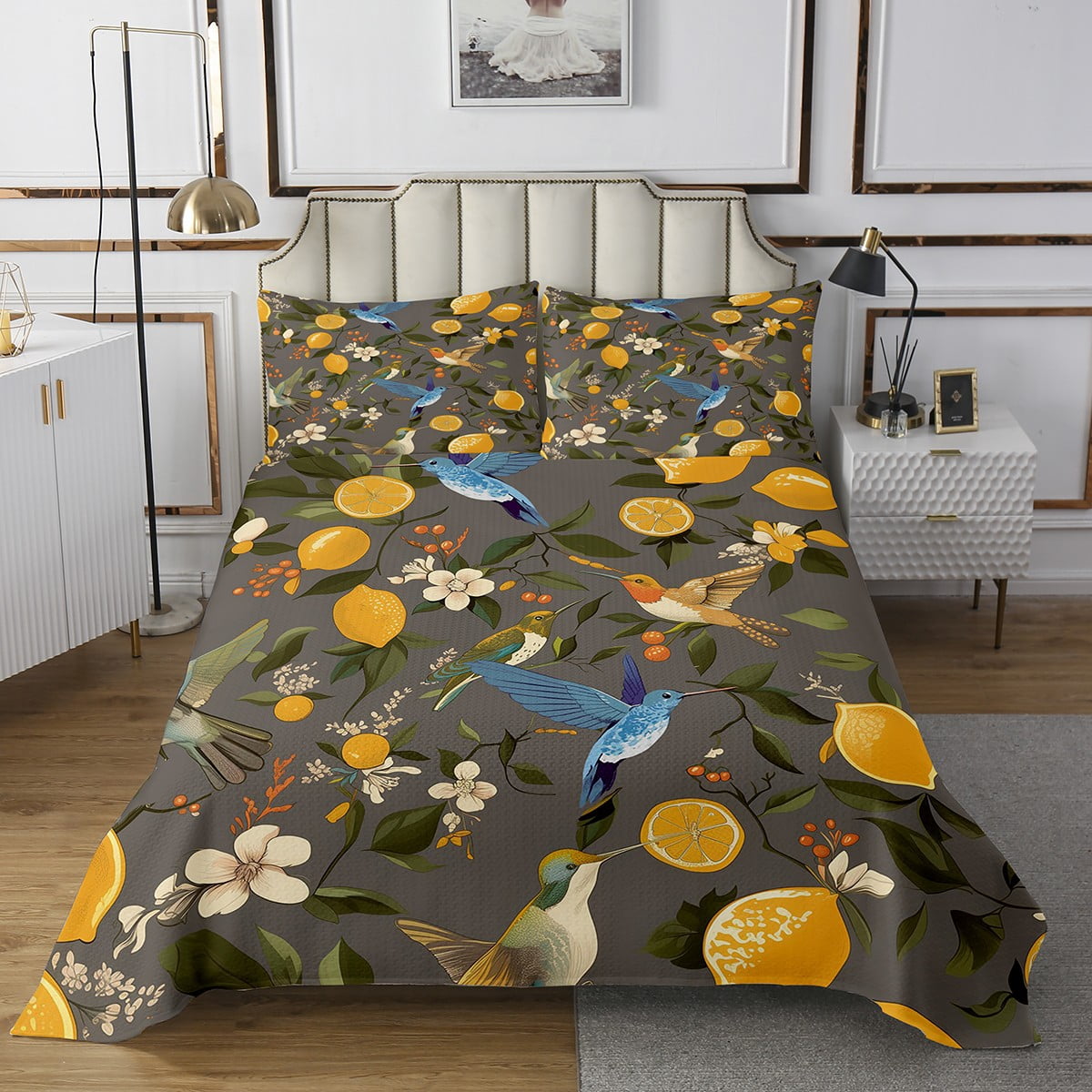 Erosebridal Chic Hummingbird Quilt Sets for Queen Size Bed, Orange ...