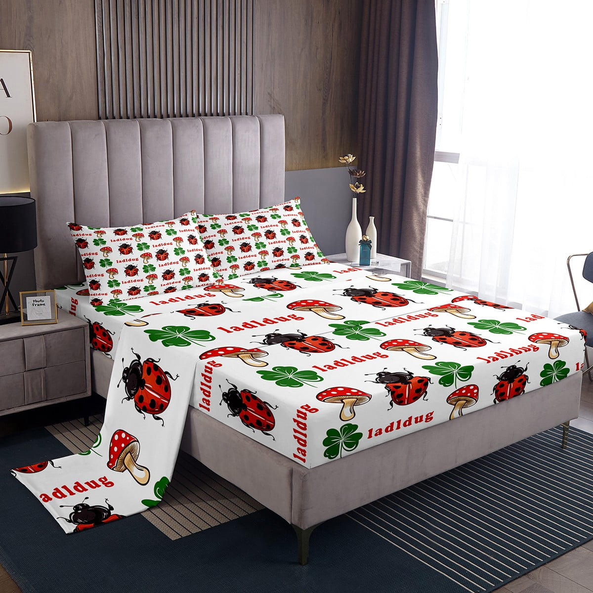 Erosebridal Chic Ladybug Bed Sheets Set Full Size, Four Leaves Clover ...