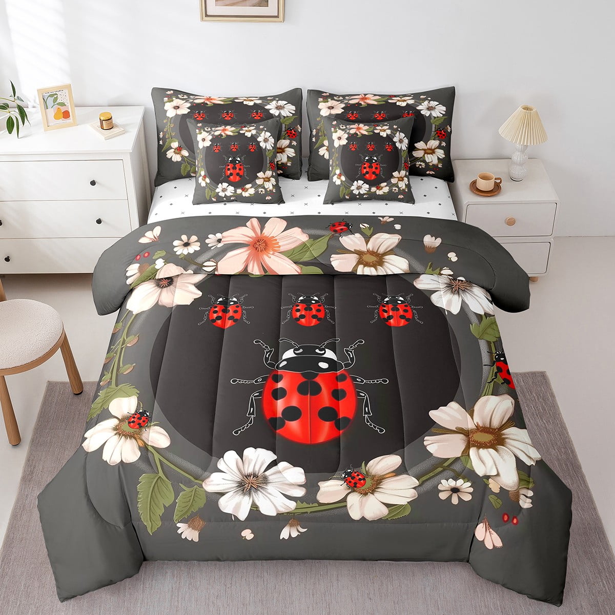 Erosebridal Chic Ladybug Bedding Sets King Size, Vintage Floral ...