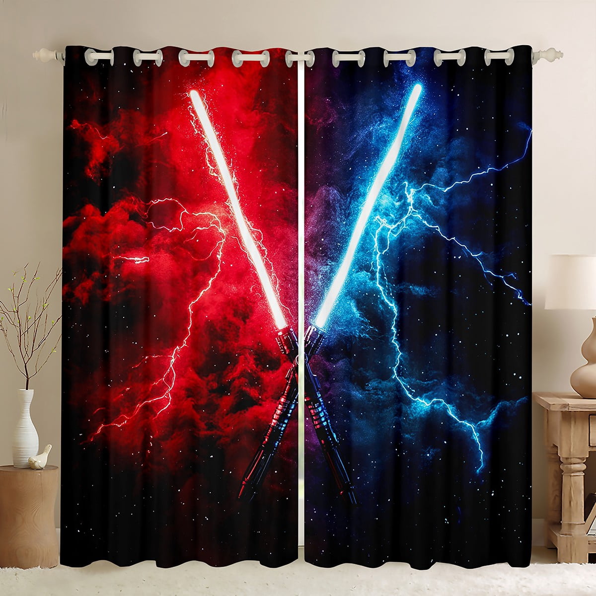 Erosebridal Chic Lightsaber Curtains for Living Room, Blue Red 30%-50% ...