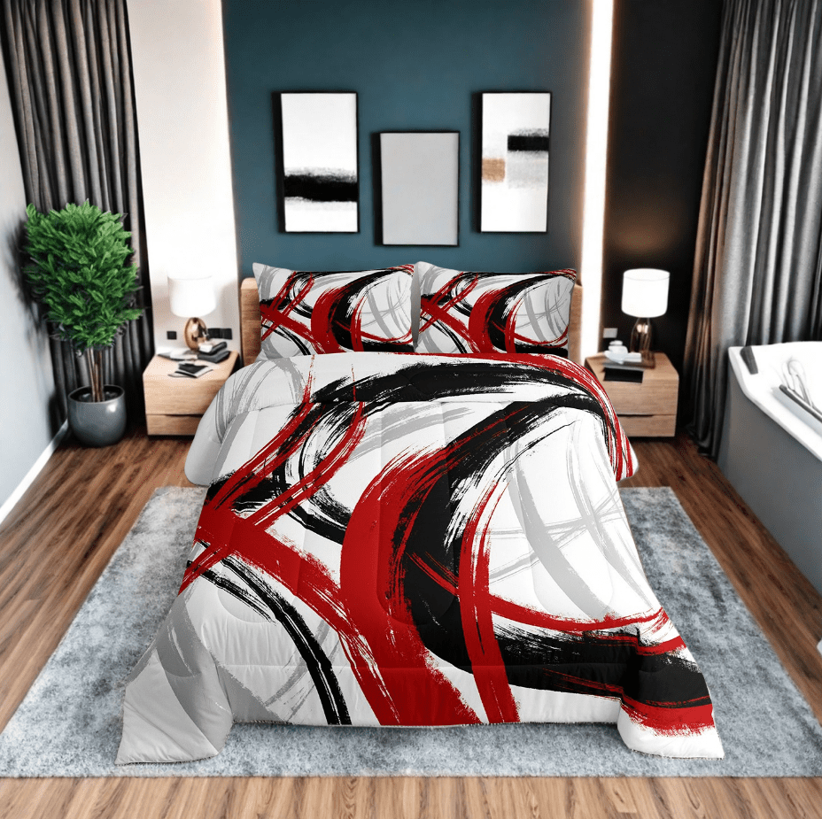 Erosebridal Chic Minimalst Comforter Sets Twin Size, Red Geometric ...
