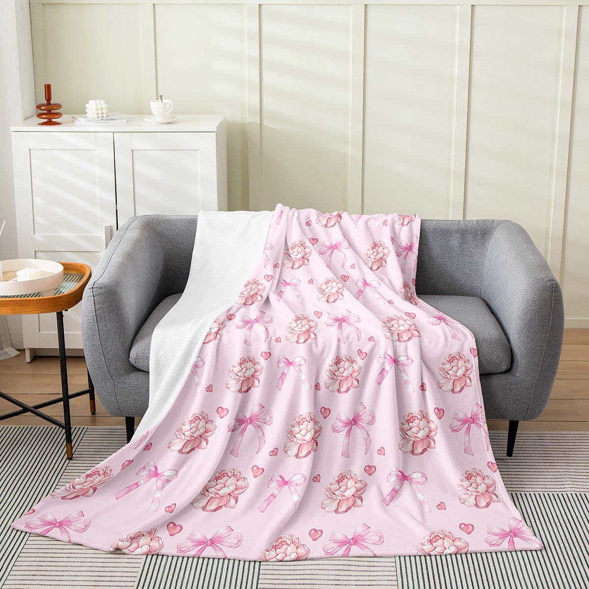 Erosebridal Chic Ribbon Bow Sherpa Blanket 30x40,Botanical Flower Fuzzy ...