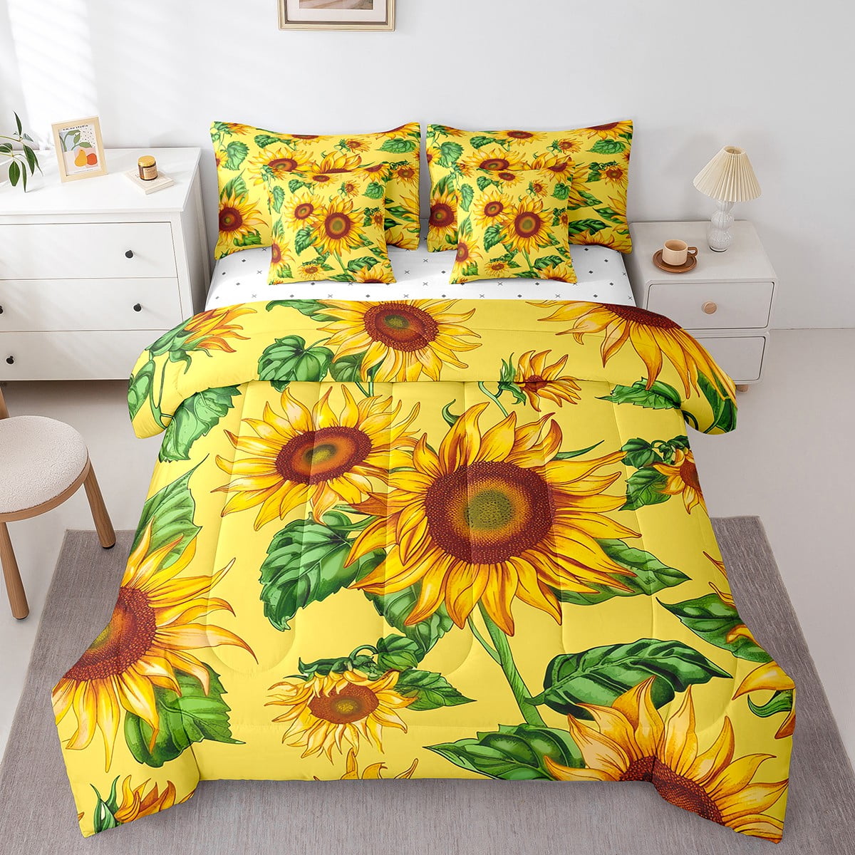 Erosebridal Chic Sunflower Bedding Sets Twin Size,Yellow Green ...