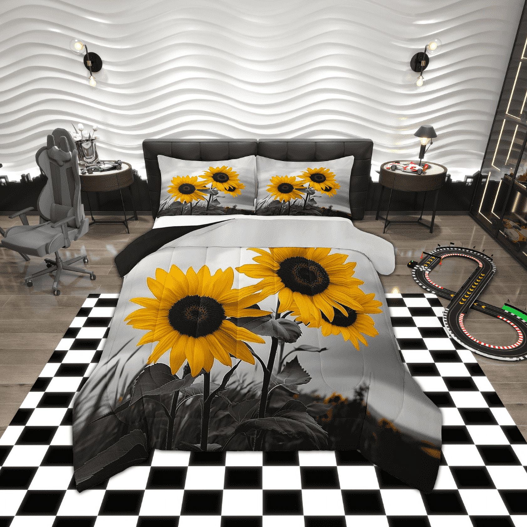 Erosebridal Chic Sunflower Flower Bedding Sets King with Comforter ...