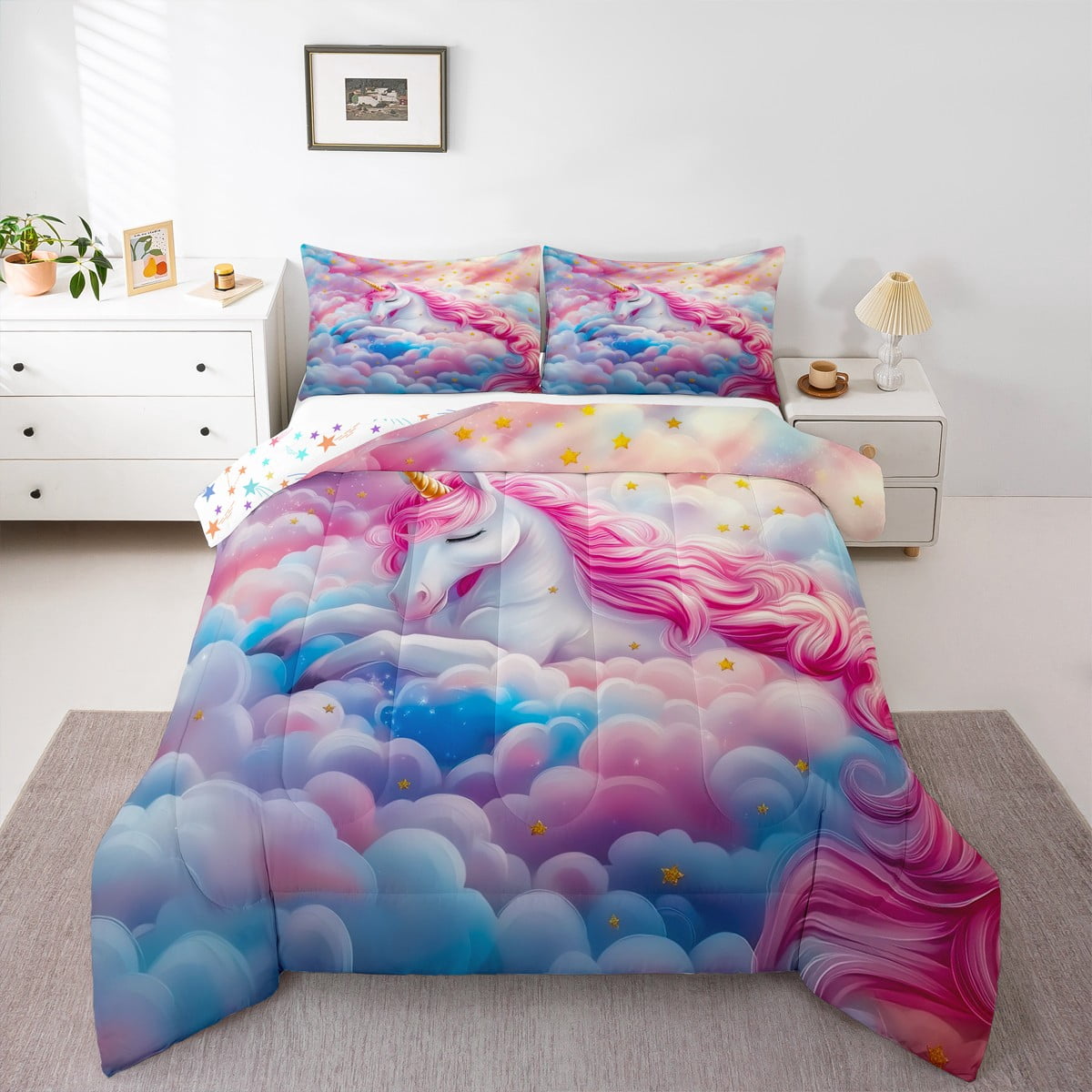 Erosebridal Chic Unicorn Bedding Sets Queen with Comforter,Rainbow ...