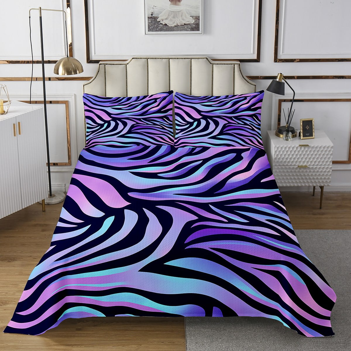 Erosebridal Chic Zebra Print Quilt Sets for Queen Size Bed, Dreamy ...