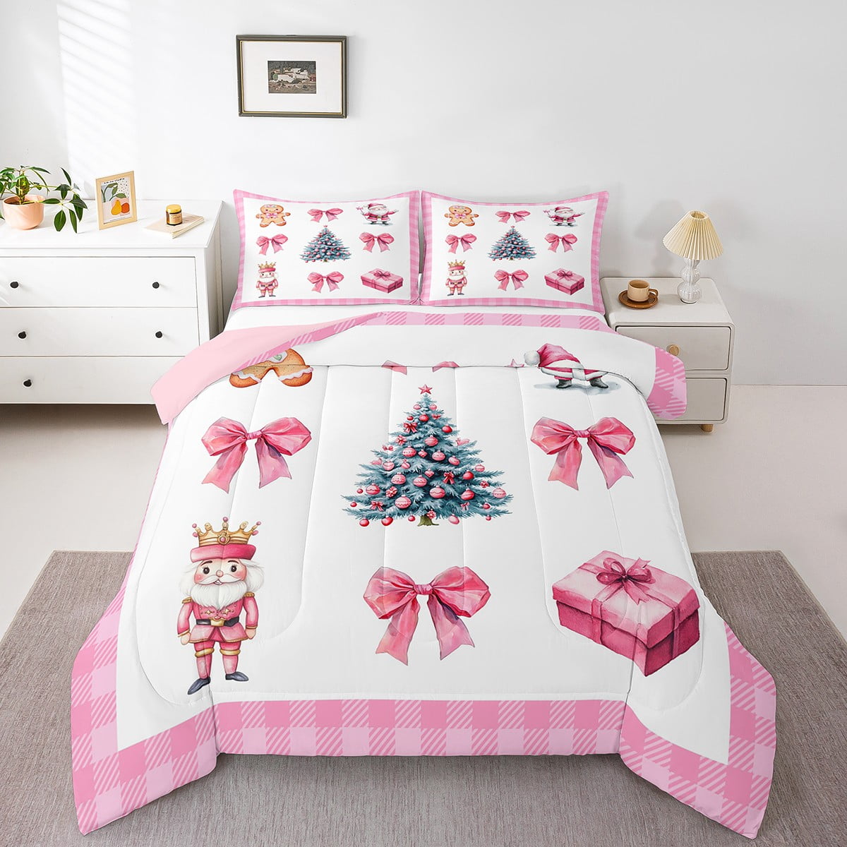 Erosebridal Christmas Tree Bedding Comforter Sets Pink Xmas Bowknot ...
