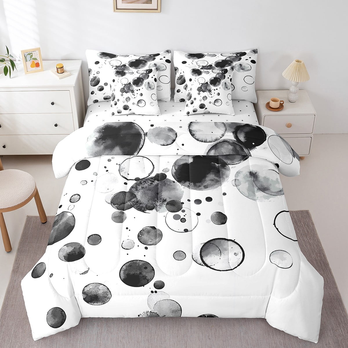 Erosebridal Circle Watercolor Bed in a Bag Twin size, Black White ...