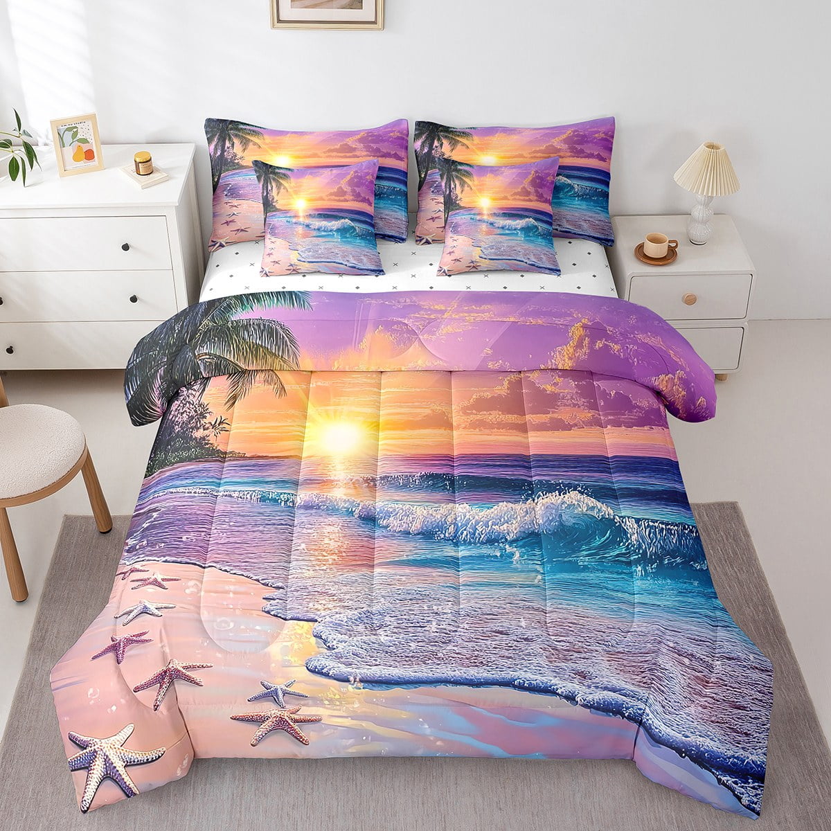 Erosebridal Coastal Beach Bed in a Bag Full size,Starfish Sunset Bed ...