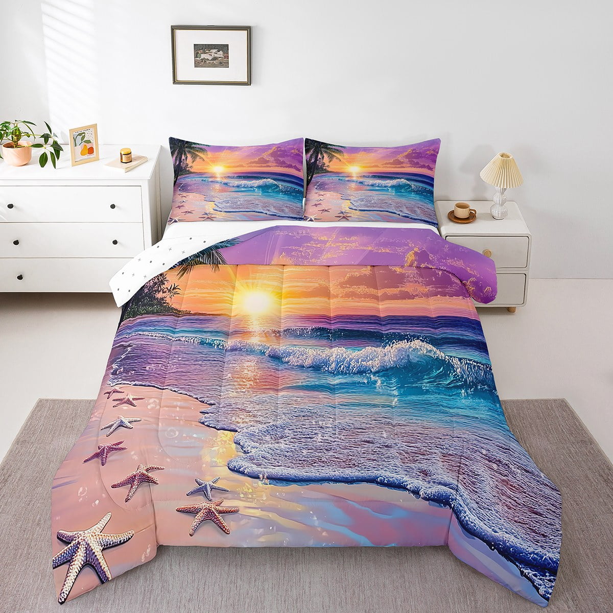 Erosebridal Coastal Beach Comforter Sets Queen Size,Starfish Sunset ...