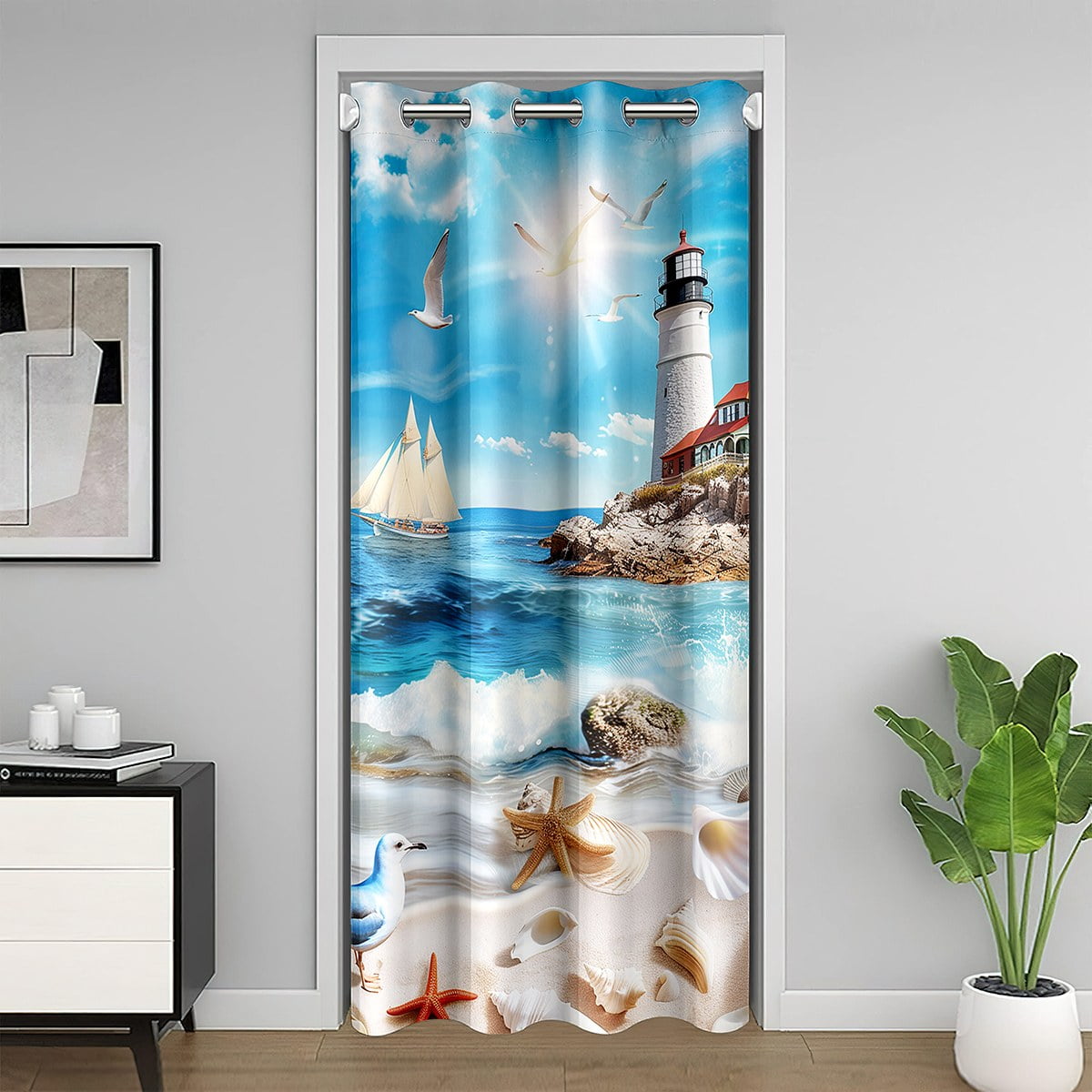 Erosebridal Coastal Beach Door Curtain Panel 34x80, Seashell Starfish ...