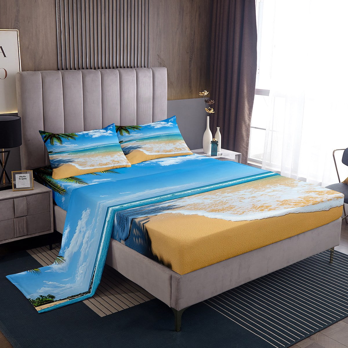 Erosebridal Coastal Beach Full Sheet Sets,Tropical Plants Bedding Full ...