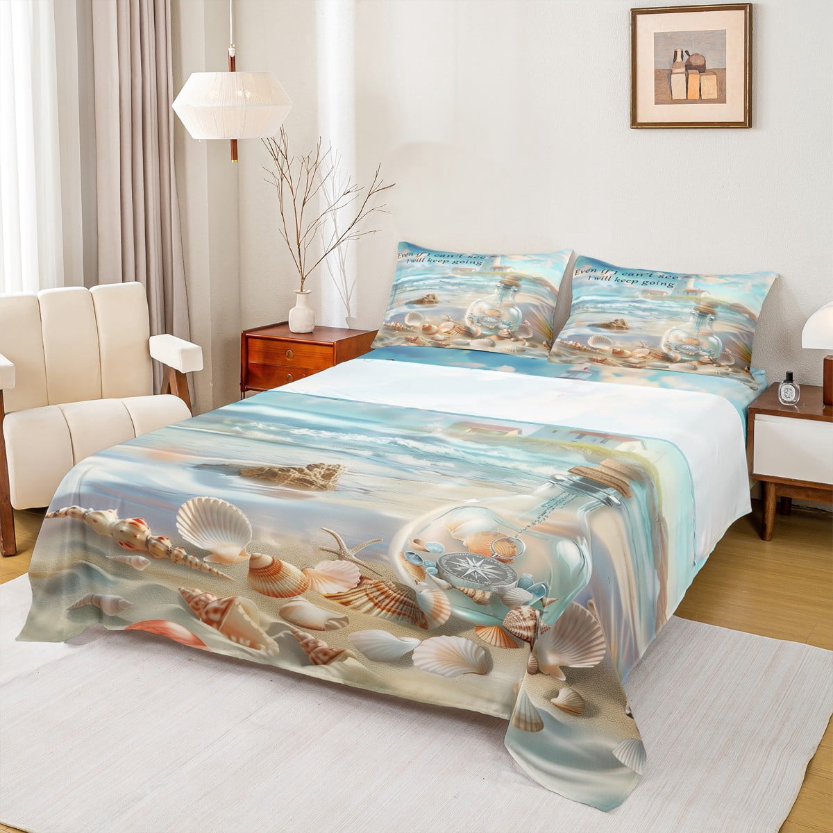 Erosebridal Coastal Beach King Sheet Sets,Vintage Lighthouse Bedding ...
