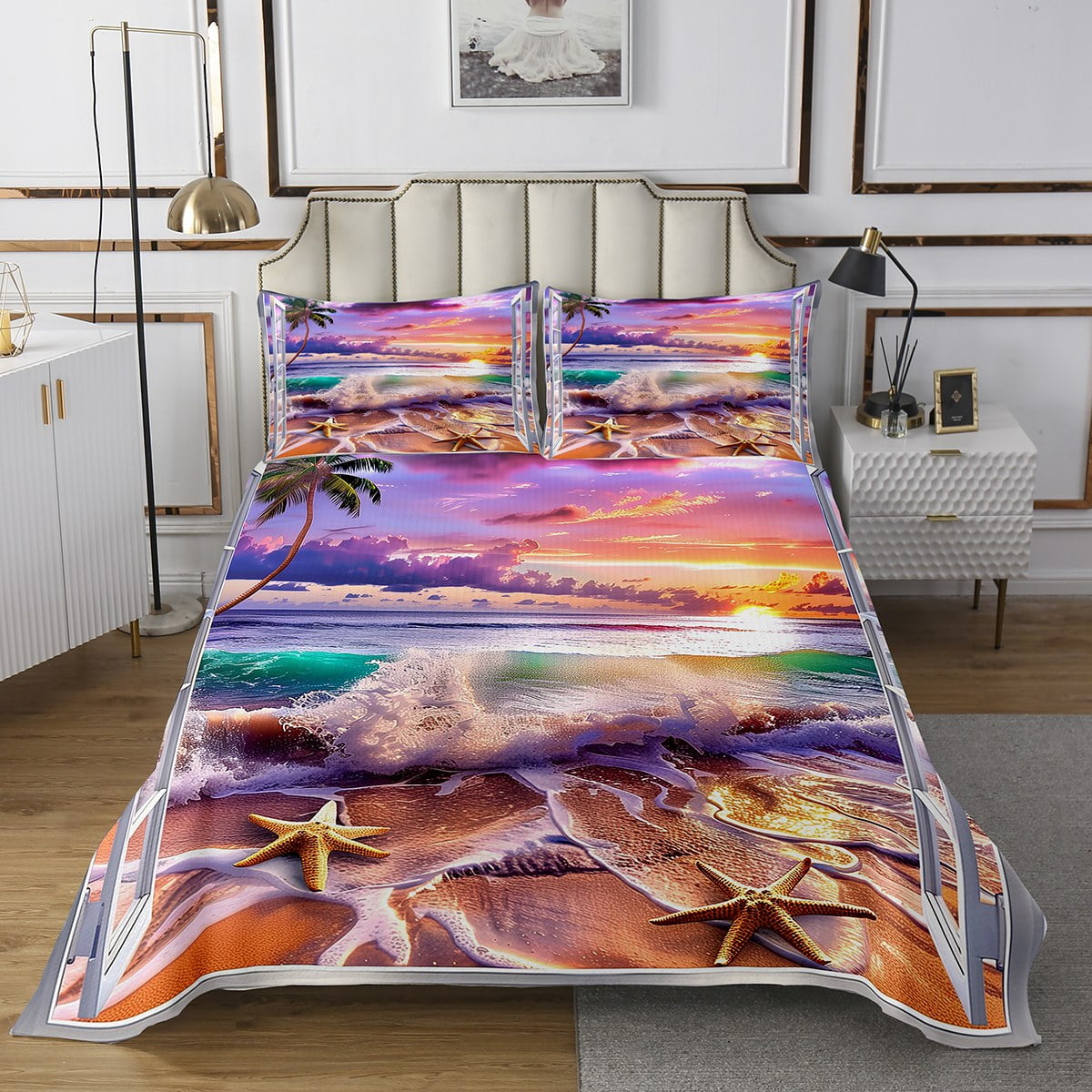 Erosebridal Coastal Beach Quilt Sets for Queen Size Bed, 3D Starfish ...