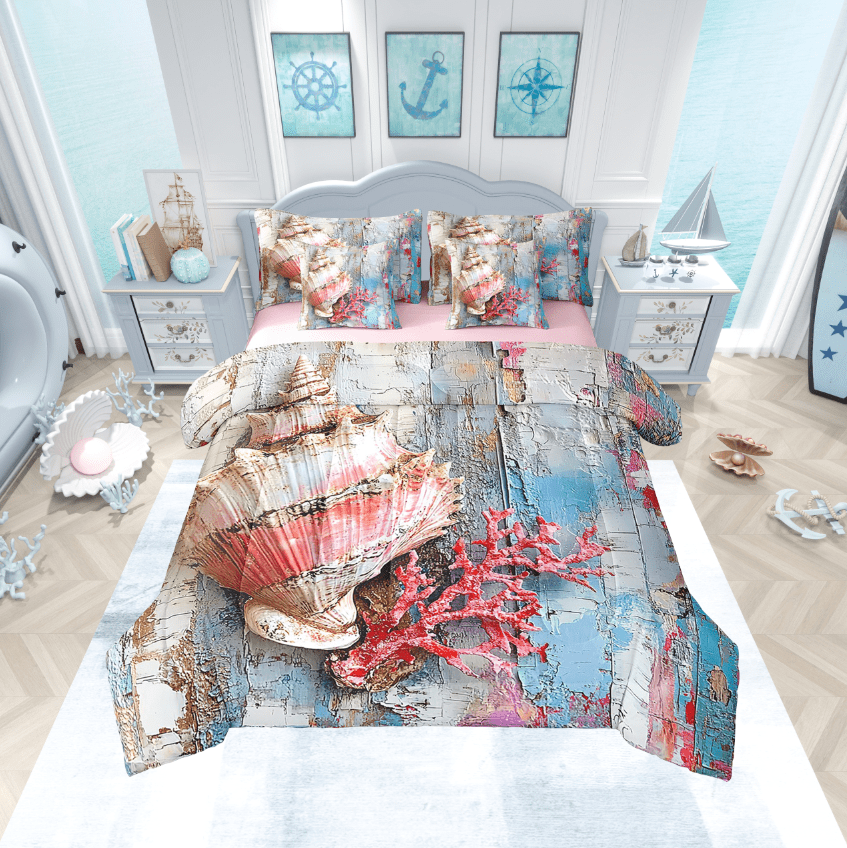 Erosebridal Coastal Conch Coral Bed in a Bag King size, Rustic ...