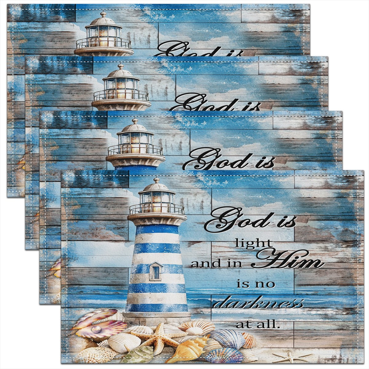Erosebridal Coastal Lighthouse Placemats Set of 4, Starfish Ocean Table ...