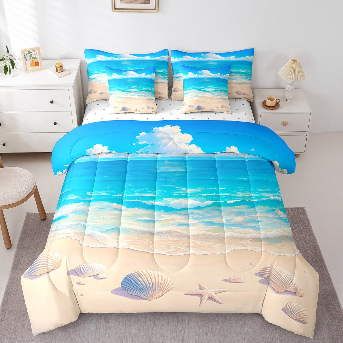 Erosebridal Coastal Marine Bedding Sets King Size, Kawaii Sea Shell Comforter Sets with Sheets ...