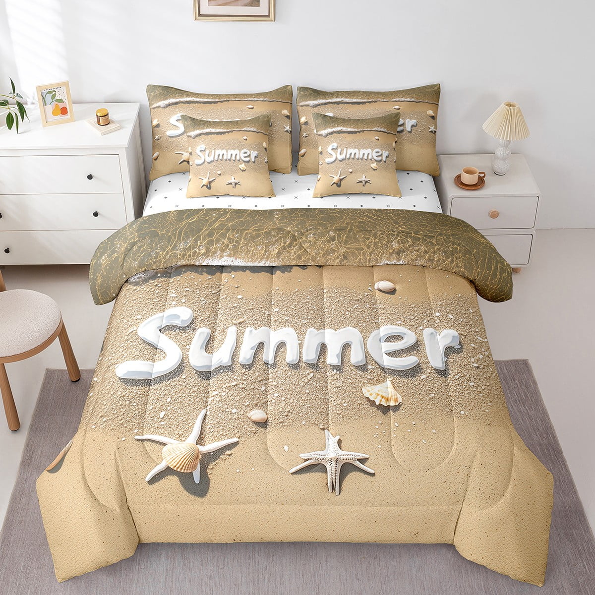 Erosebridal Coastal Marine Bedding Sets Queen Size, Kawaii Seashell ...