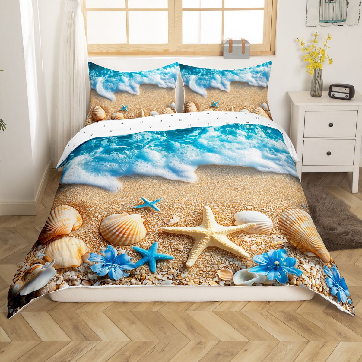 Erosebridal Coastal Marine Comforter Cover King, Kawaii Seashell ...