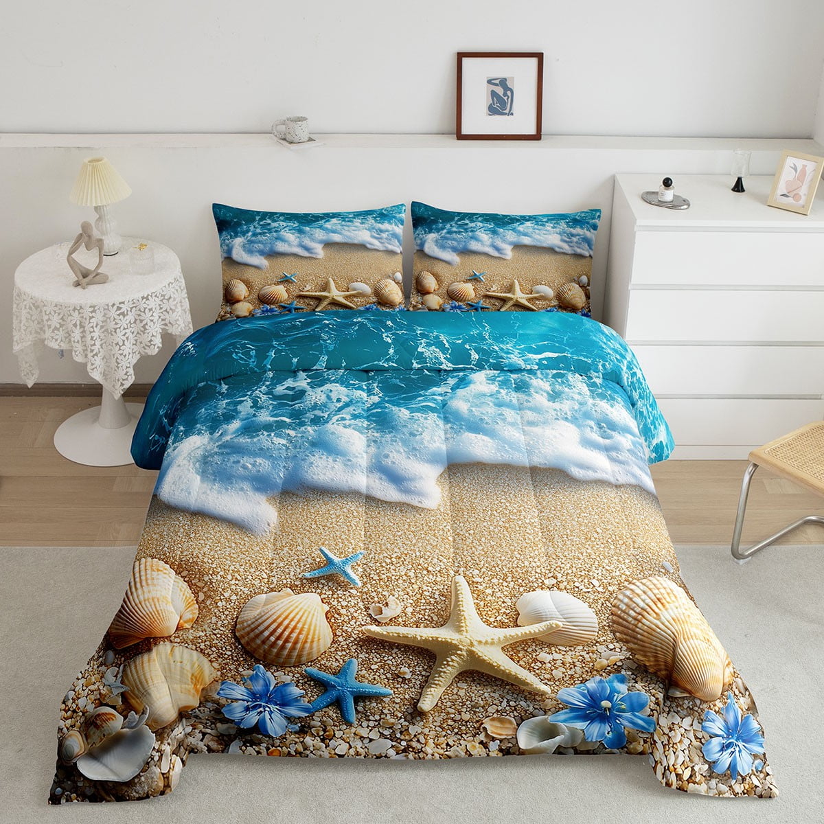 Erosebridal Coastal Marine Comforter Sets Queen Size, Kawaii Seashell ...