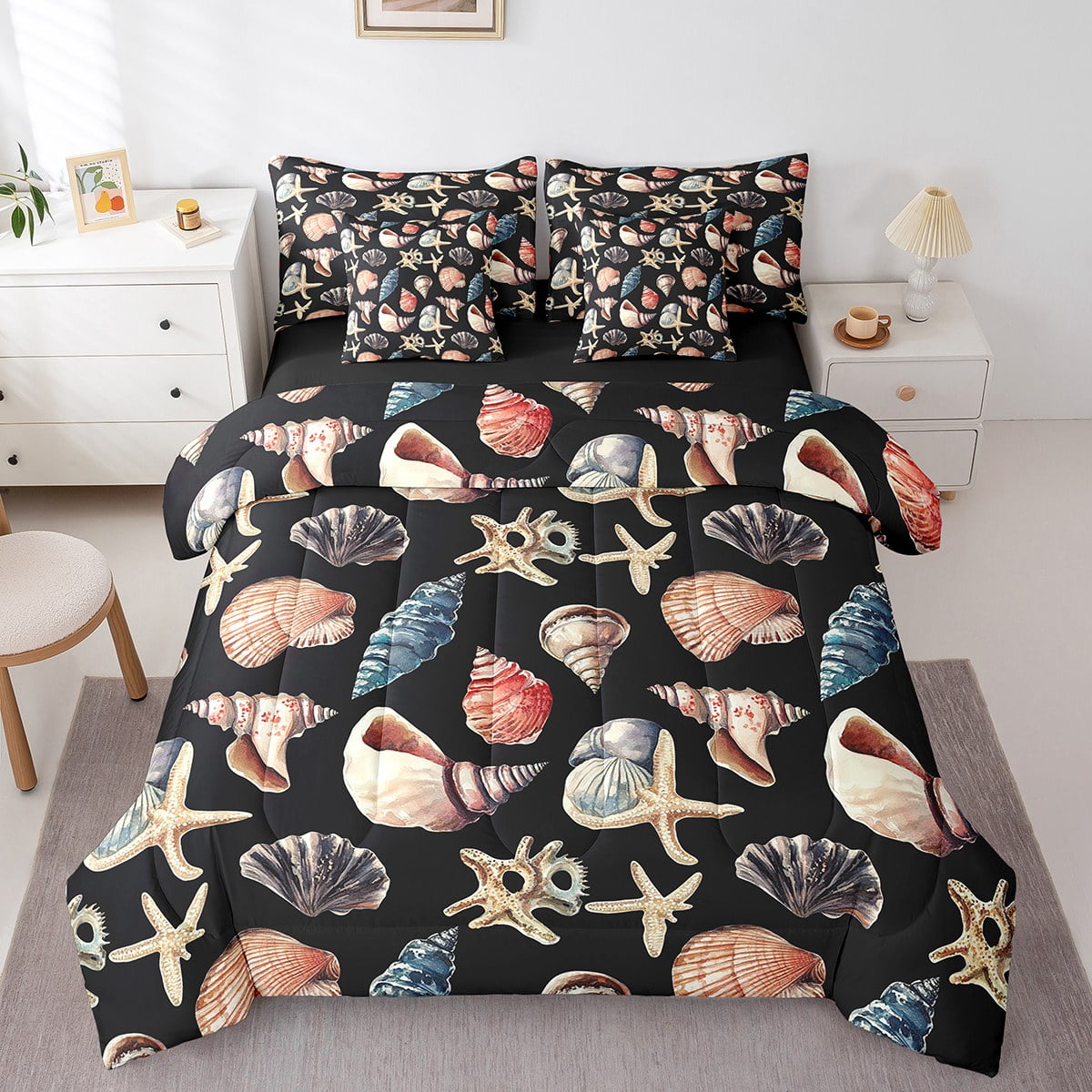 Erosebridal Coastal Sealife Bedding Full Size, Starfish Conch Sea Shell ...