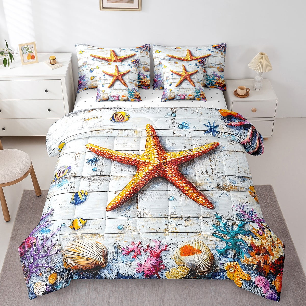 Erosebridal Coastal Starfish Bed in a Bag King size,Tropical Beach ...