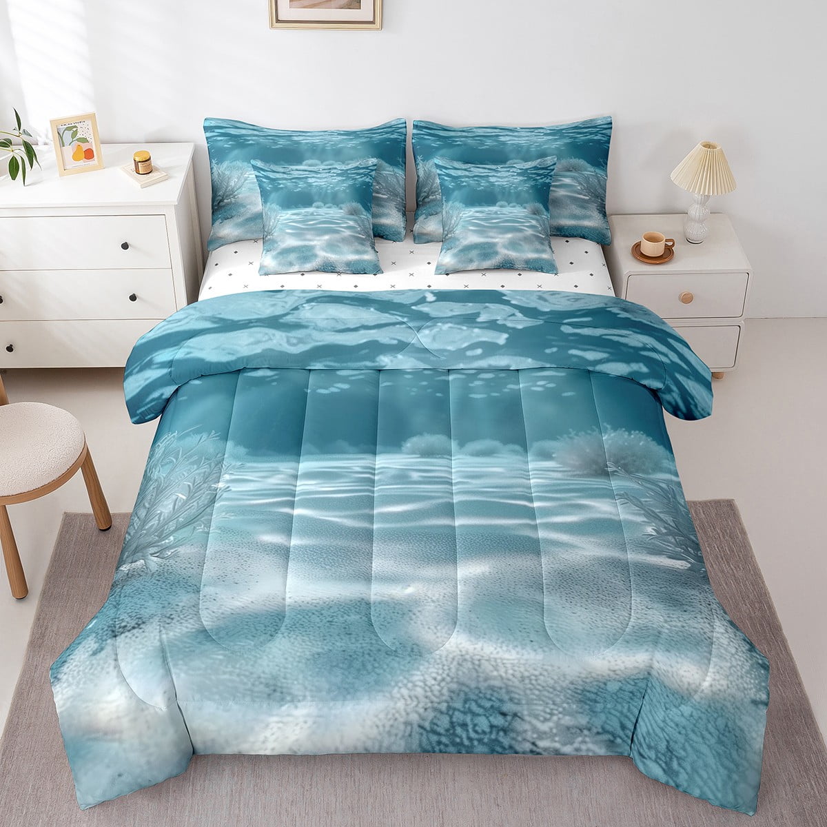 Erosebridal Coastal Underwater World Bedding Sets Queen Size, Sea Water ...