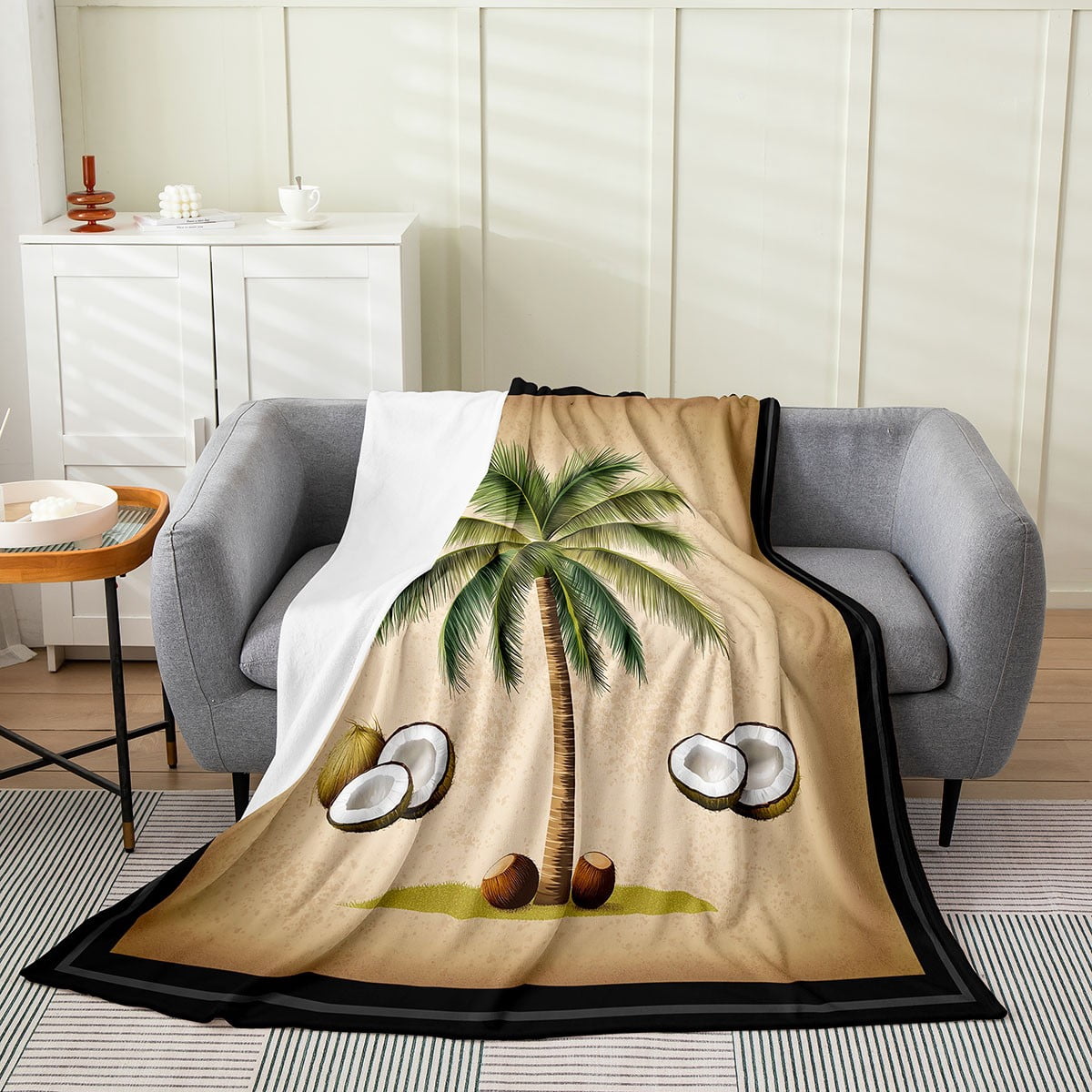 Erosebridal Coconut Palm Tree Flannel Blanket, Tropical Plant Sherpa ...