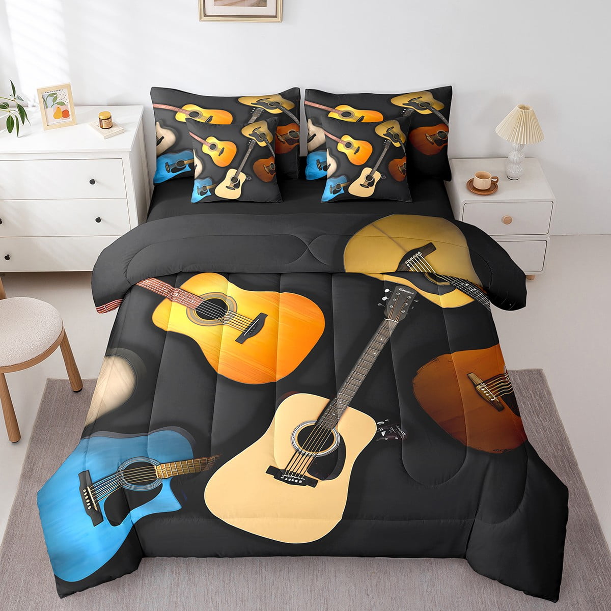 Erosebridal Coloful Guitar Bedding Twin Size,Musical Instrument ...