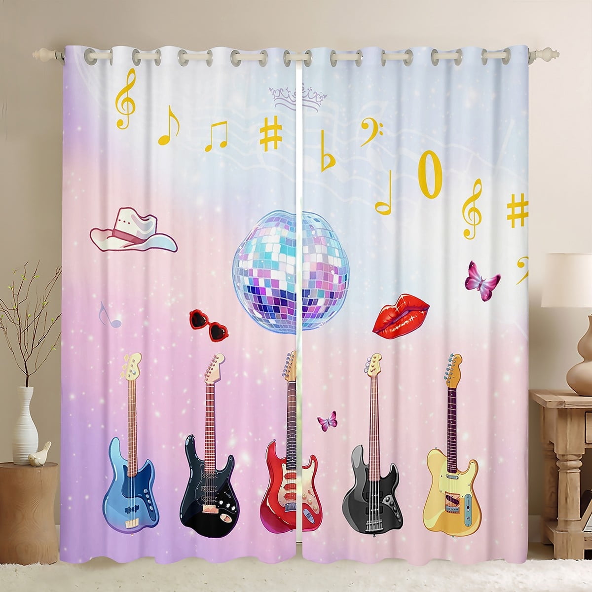 Erosebridal Coloful Guitar Curtains and Drapes (38x54),Musical ...