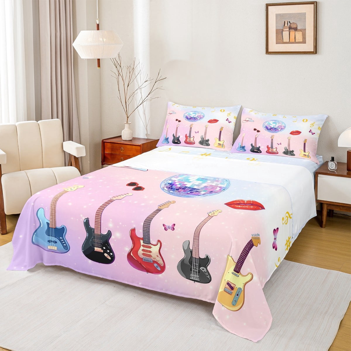 Erosebridal Coloful Guitar Twin Sheet Sets,Musical Instrument Bedding ...
