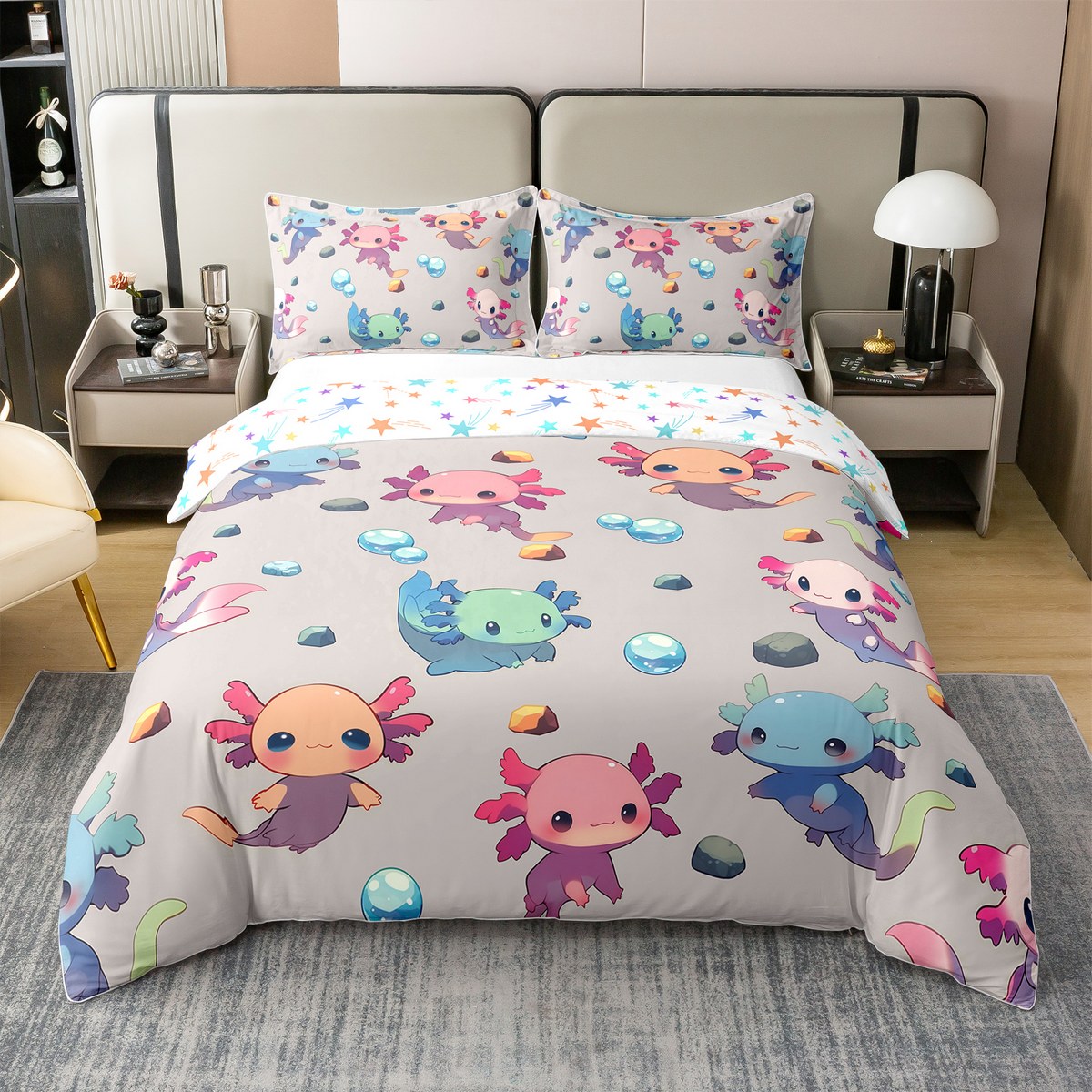 Erosebridal Colorful Axolotl 100% Cotton Duvet Cover Queen Size for ...