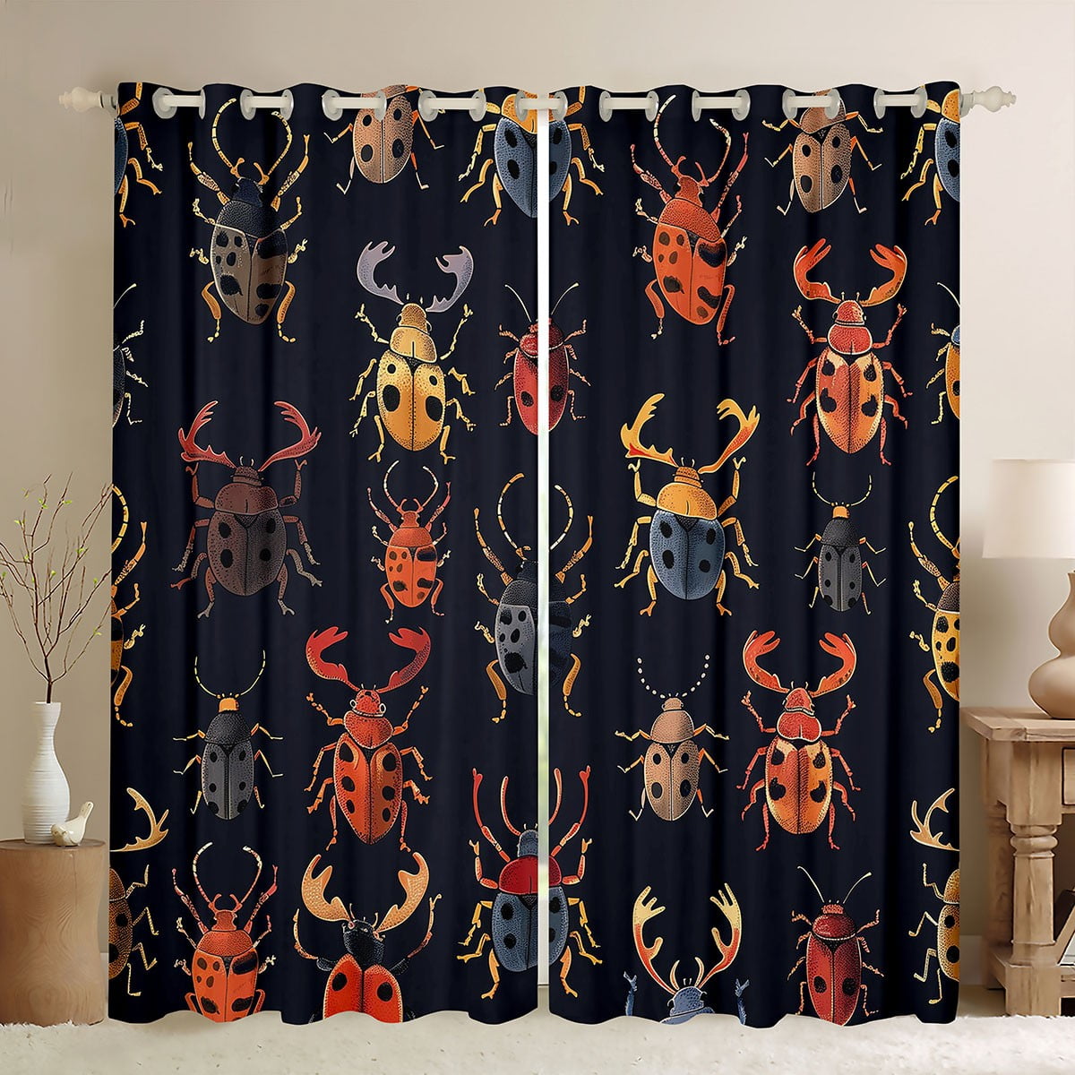 Erosebridal Colorful Beetle Curtains for Living Room,Flying Bugs ...