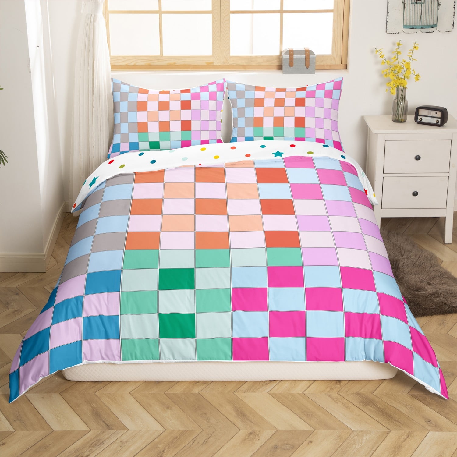 Erosebridal Colorful Buffalo Plaid Comforter Cover Queen Geometric Grid ...